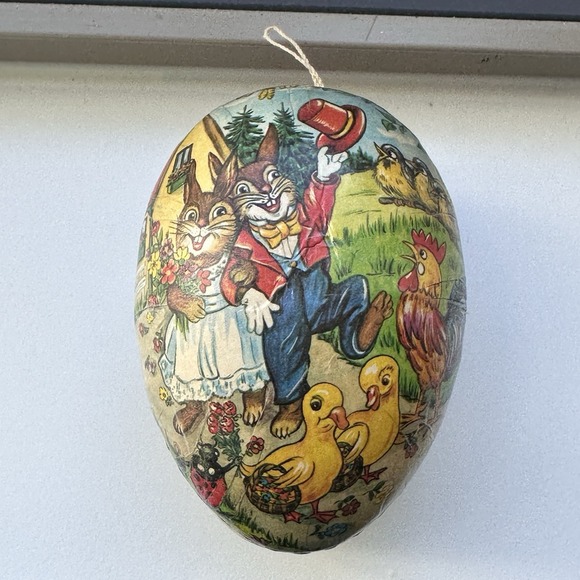 Artisan Crafted | Holiday | Vtg Paper Mache Easter Egg Box Bunnies Made ...